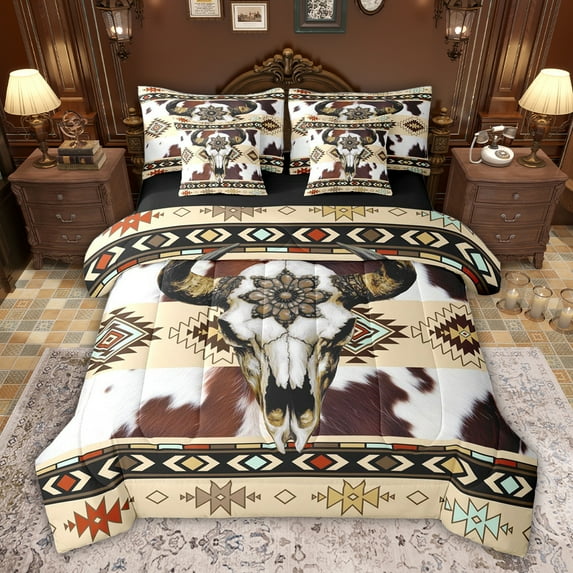 jejeloiu Ancient Cowhide Pattern 7 Pieces Bedding Comforter Set,Vintage ...
