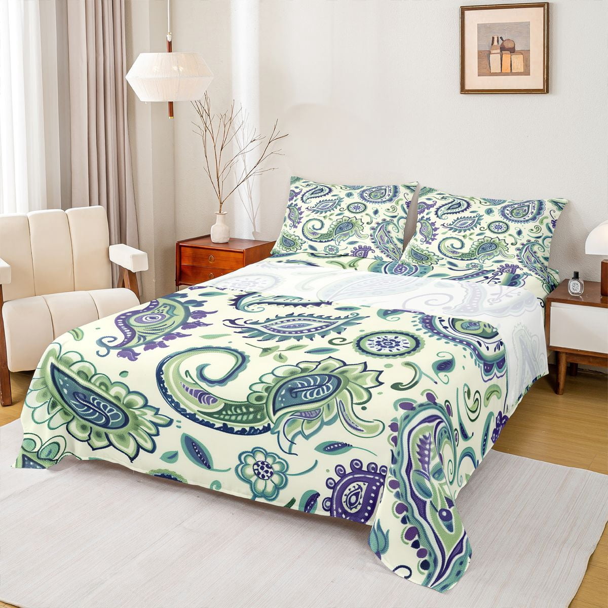 jejeloiu Ancient Paisley King Sheets,Nature Print Bedding For Adults ...