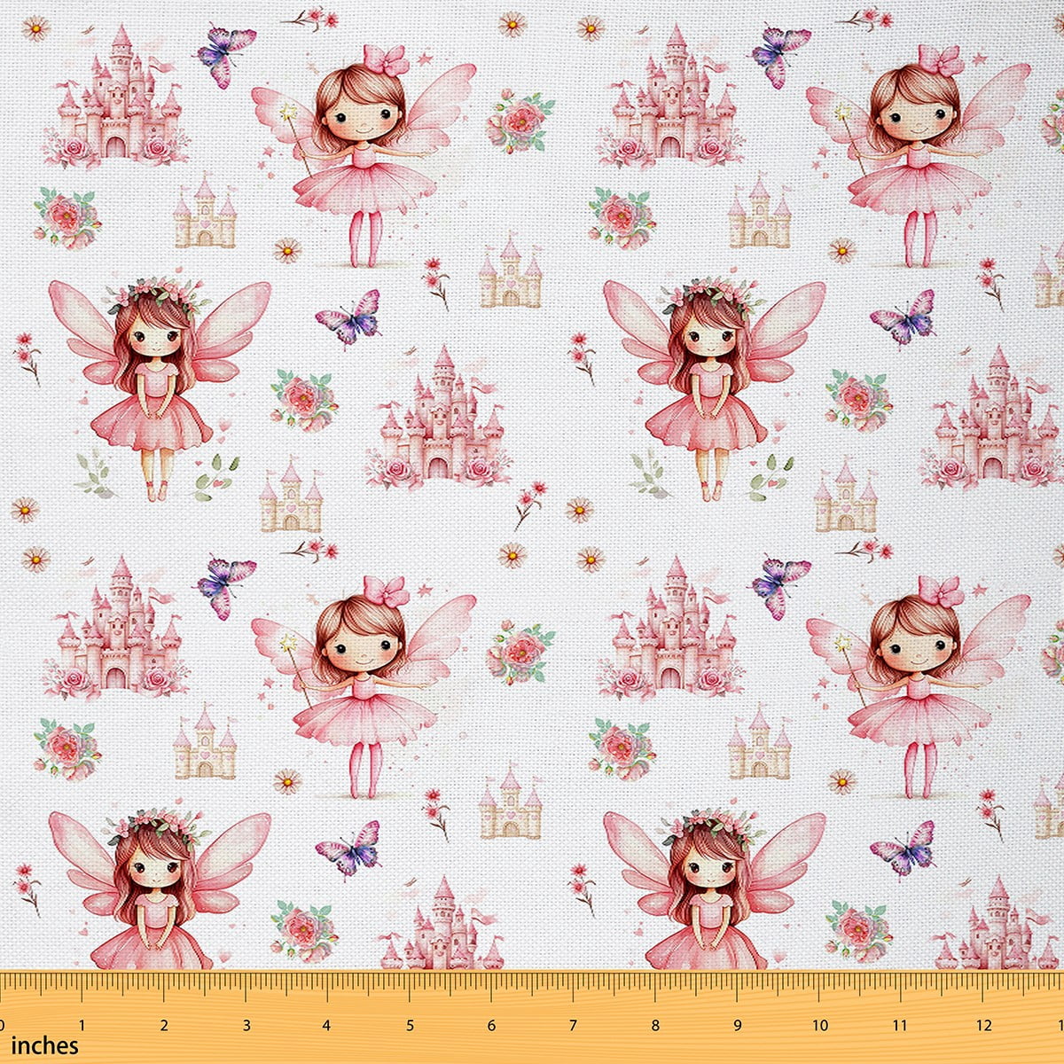 jejeloiu Angel Girl Fabric by the Yard 5 Yards,Fairy Tale Castle Fabric ...