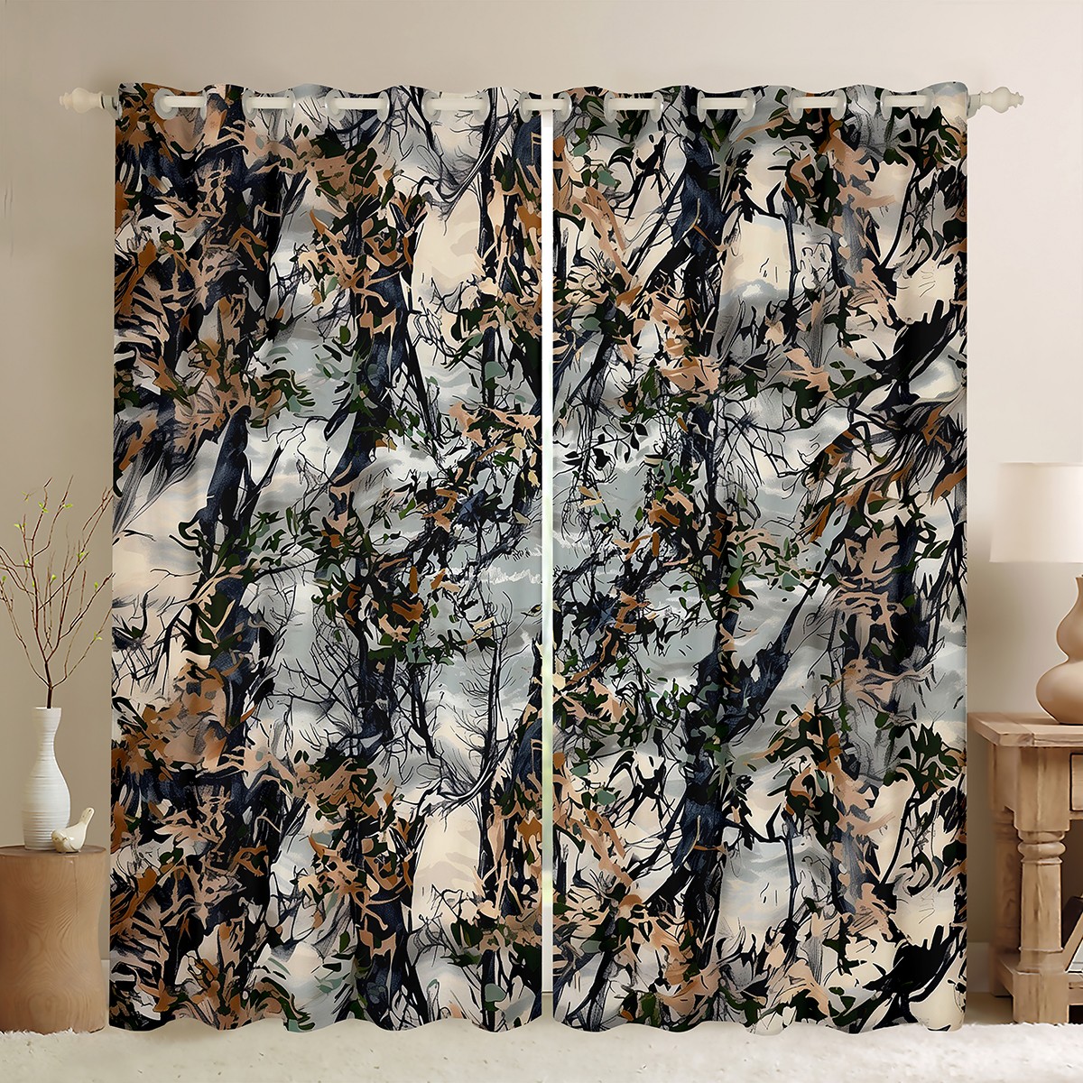 jejeloiu Autumn Botanical Tree Blackout Curtains Set of 2 (38x54 Each ...