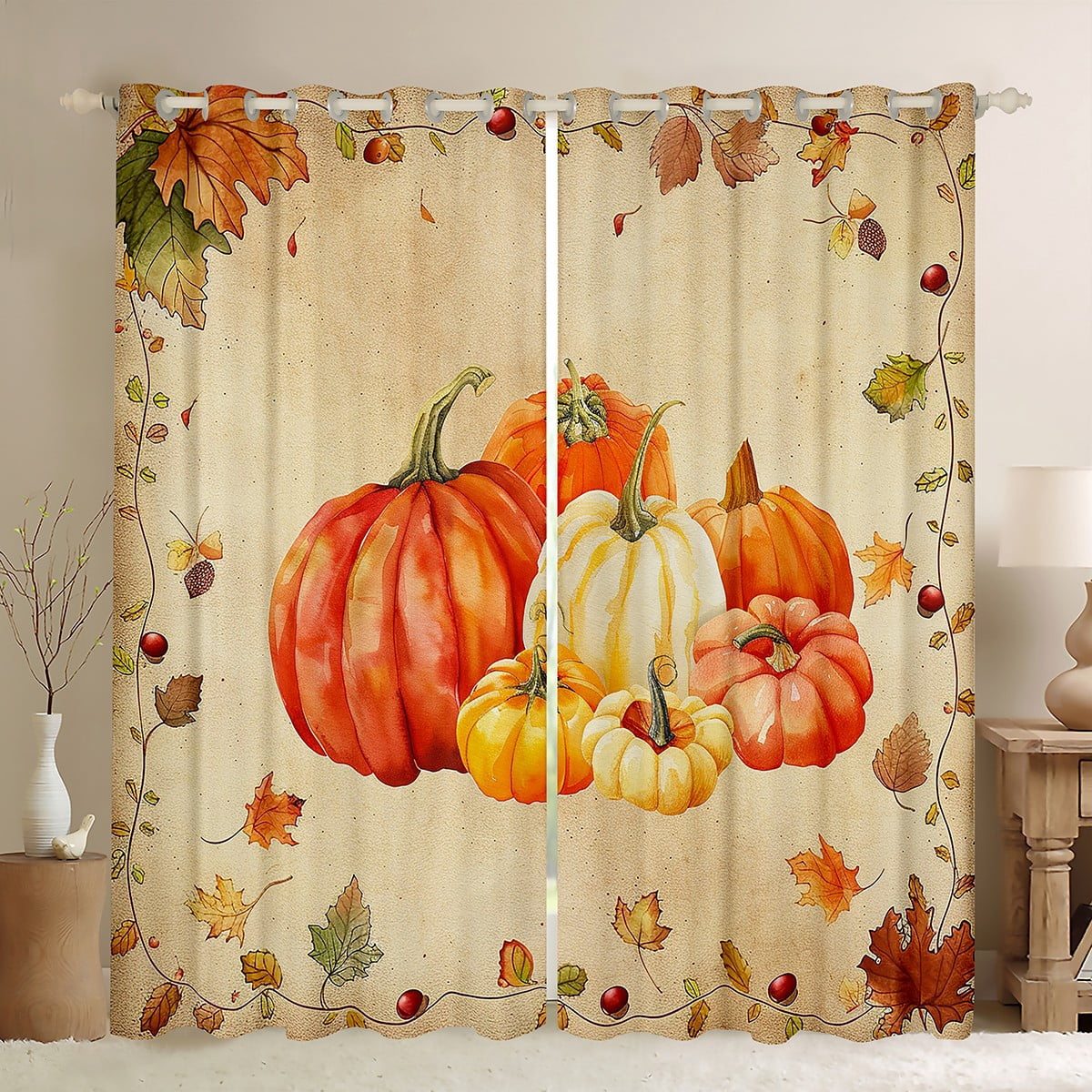 jejeloiu Autumn Harvest Blackout Curtains Set of 2 (38x54 Each),Orange ...
