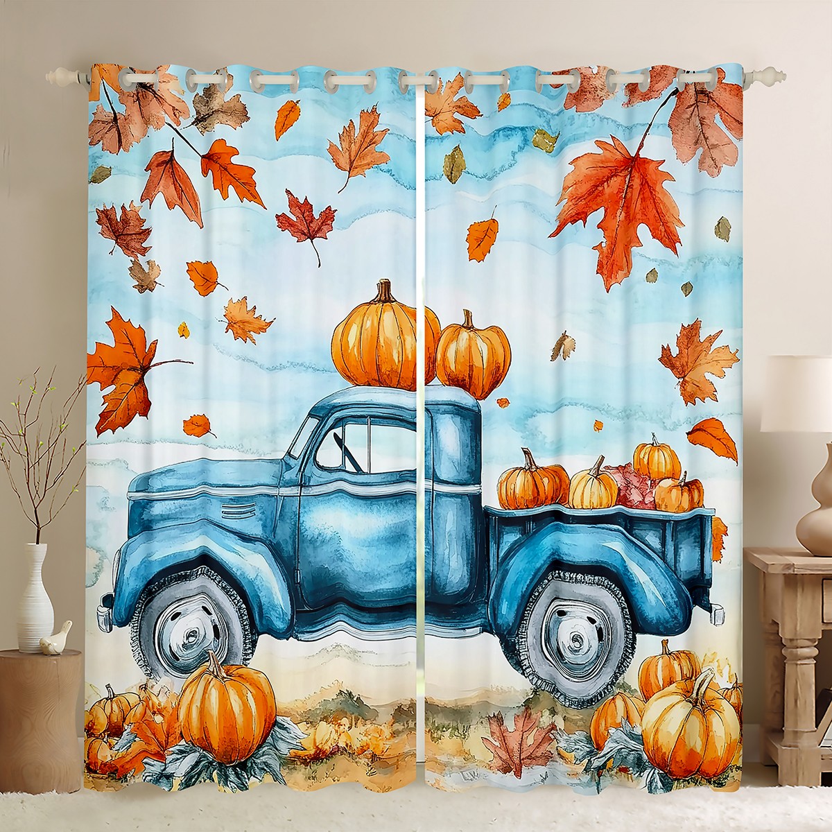 jejeloiu Autumn Harvest Pumpkin Blackout Curtains Set of 2 (52x84 Each ...