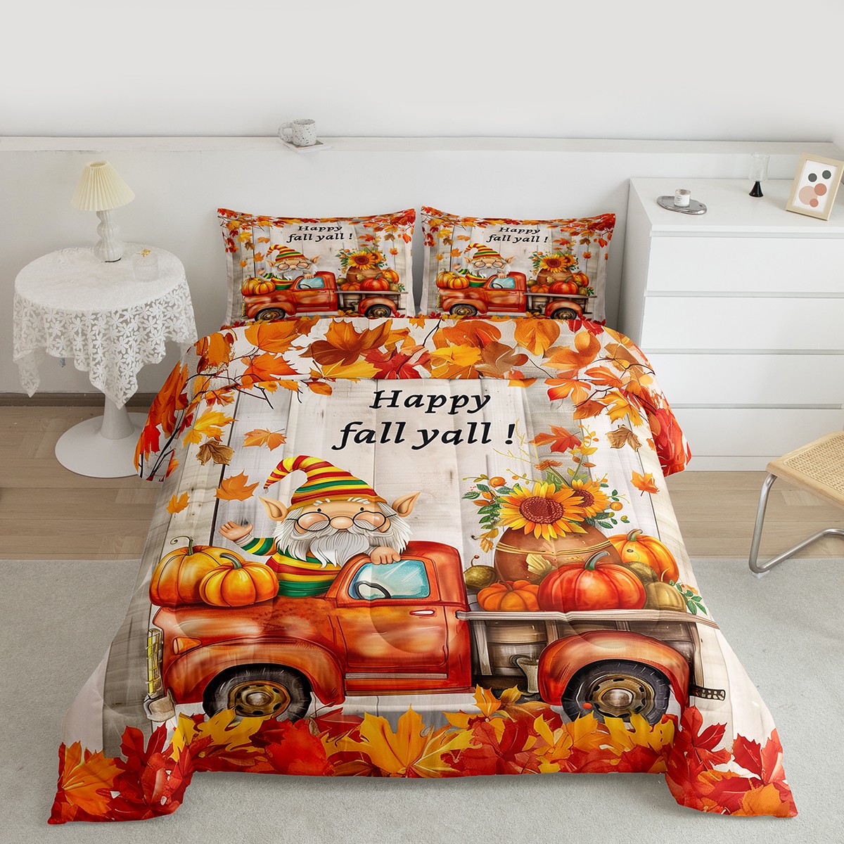 jejeloiu Autumn Harvest Pumpkin Full Size Comforter Sets,Fall Yall ...