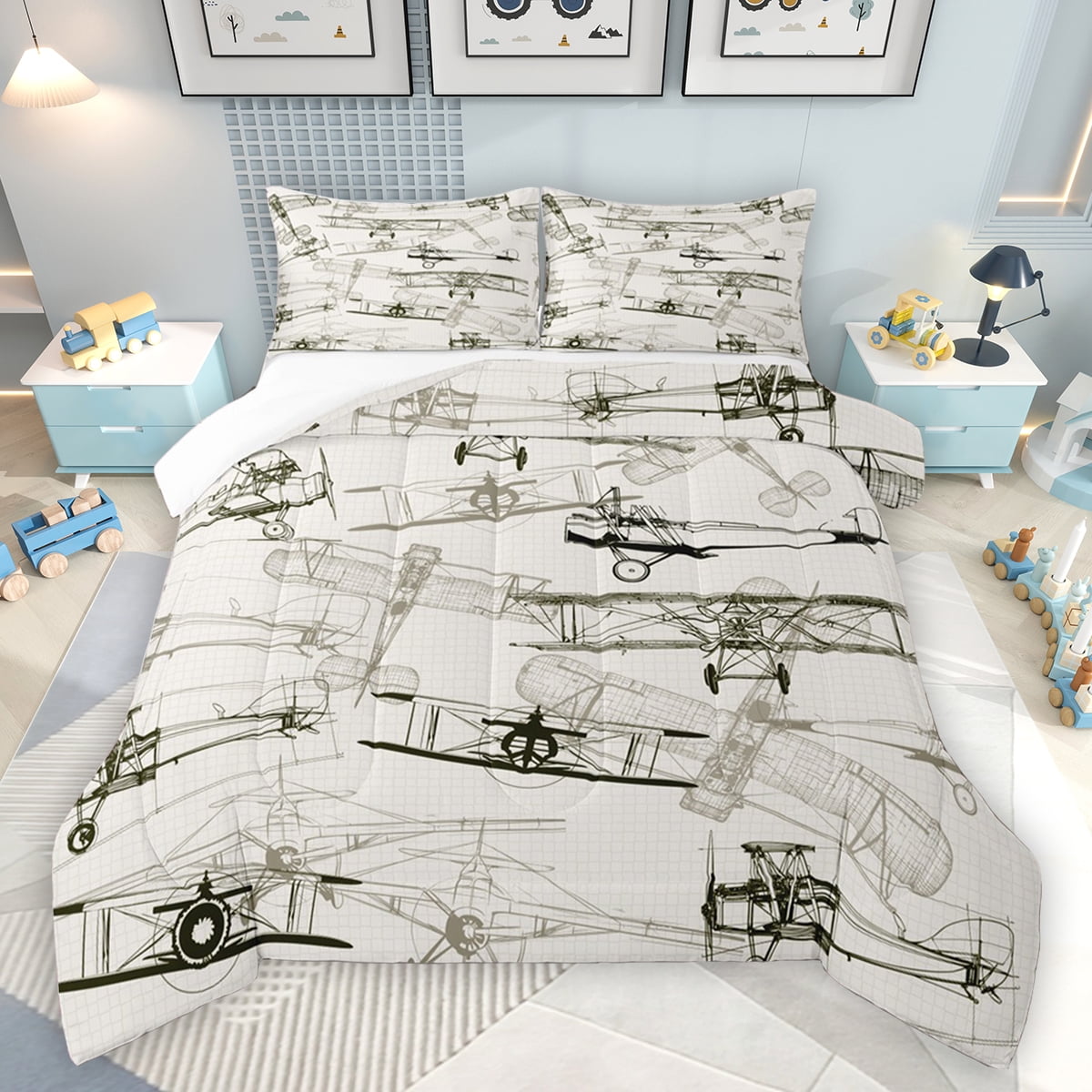 jejeloiu Aviation Aircraft Bedding Comforter Set,Ancient Airplane ...