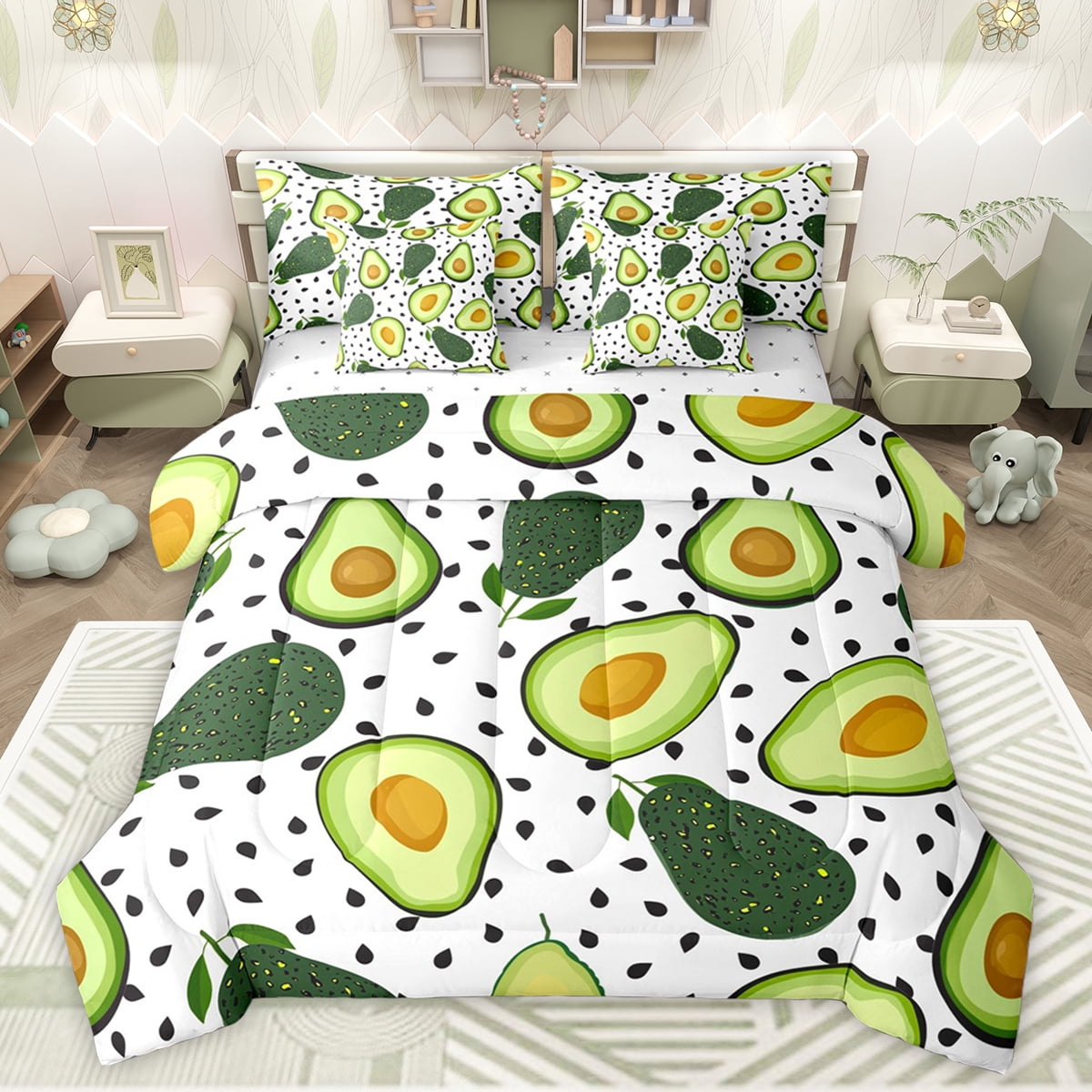 jejeloiu Avocado 7 Pieces Bedding Comforter Set,Green Fruit Full ...