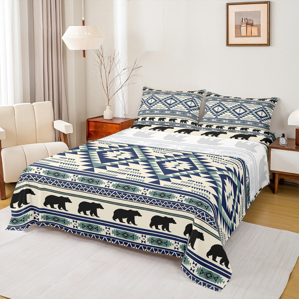 jejeloiu Aztec Rhombus Triangle Bed Sheets,Bohemian Exotic Style King ...