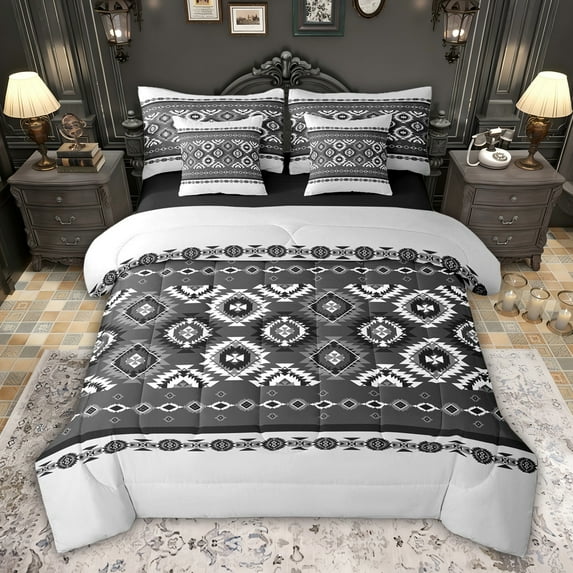 jejeloiu Aztec Triangle Rhombus 7pcs Bedding Comforter Set,Gray Black ...