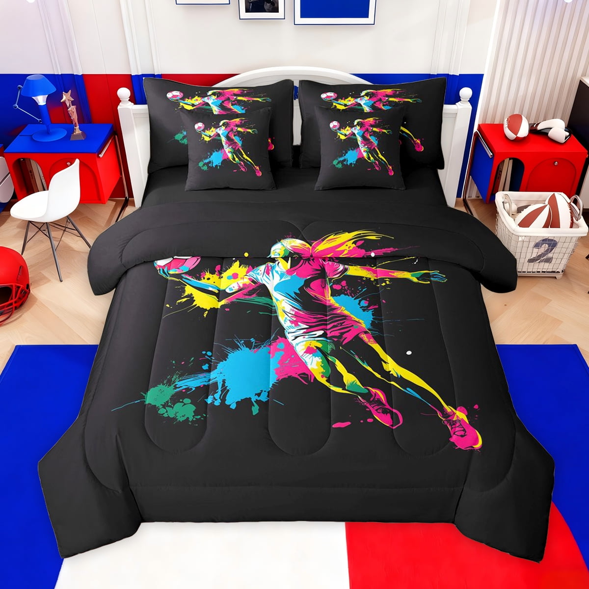 jejeloiu Ball Game Gaming 7pcs Bedding Comforter Set,Colorful Splashing ...