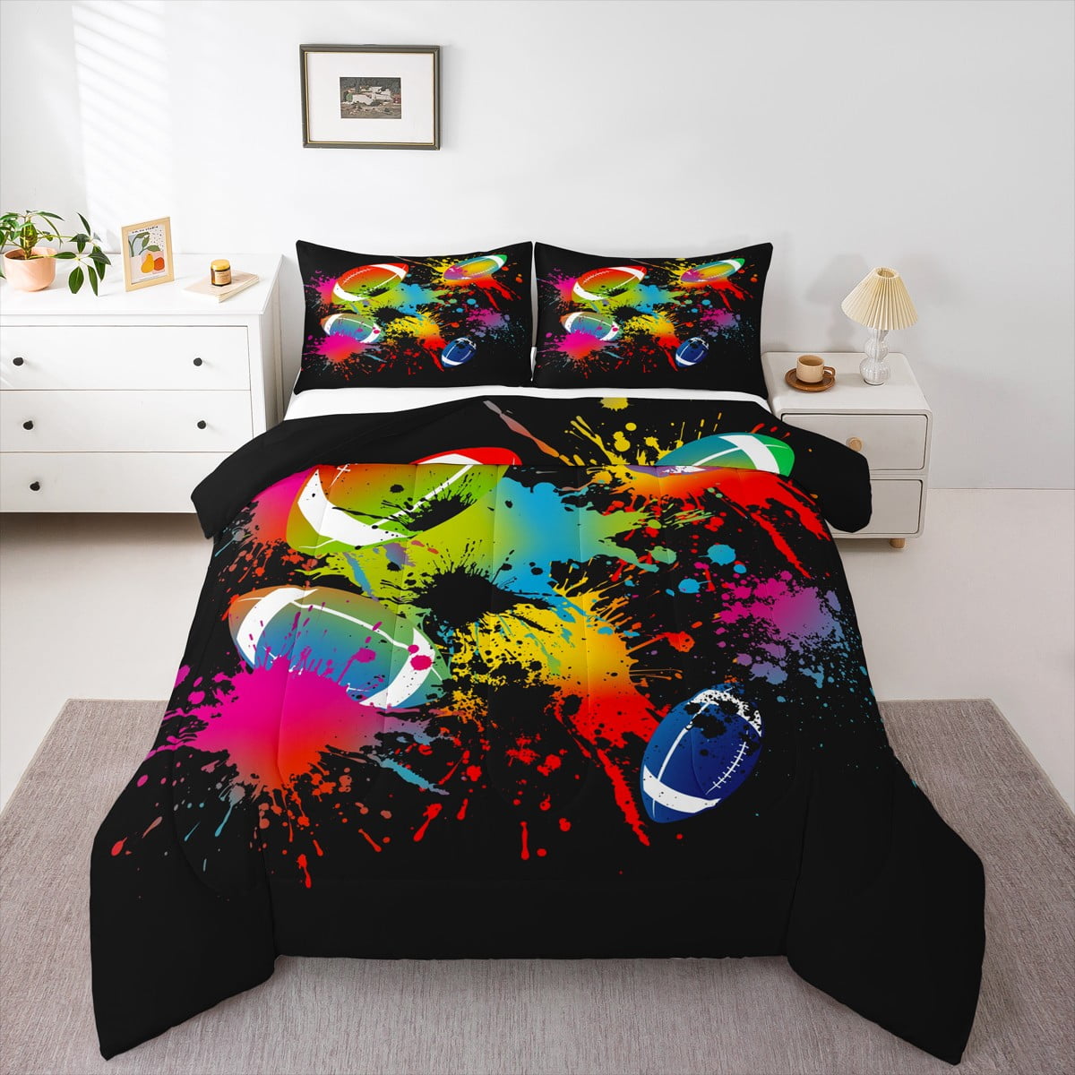 jejeloiu Ball Game Rugby Bedding Comforter Set,American Football Twin ...