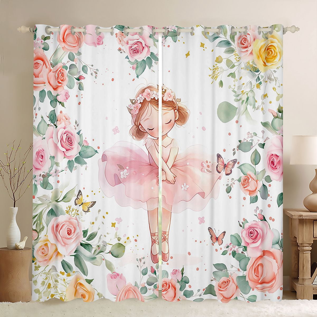 jejeloiu Ballerina Girl Black Out Curtains,Ballet Dancer Curtains Pack ...