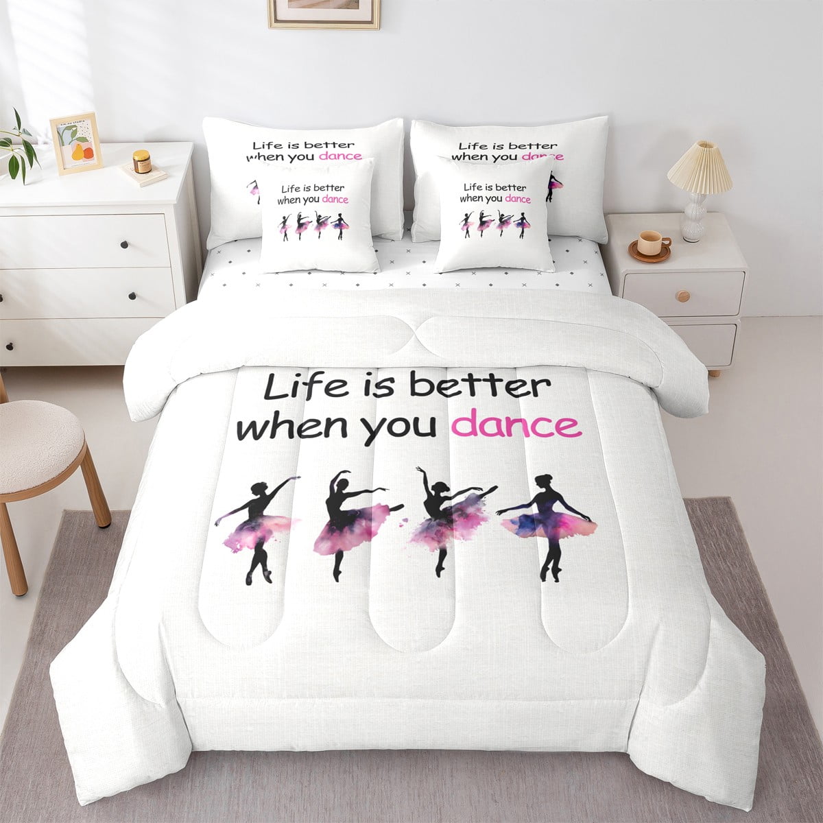 jejeloiu Ballet Dance Bedding Comforter Set 7-Piece,Ballerina King ...