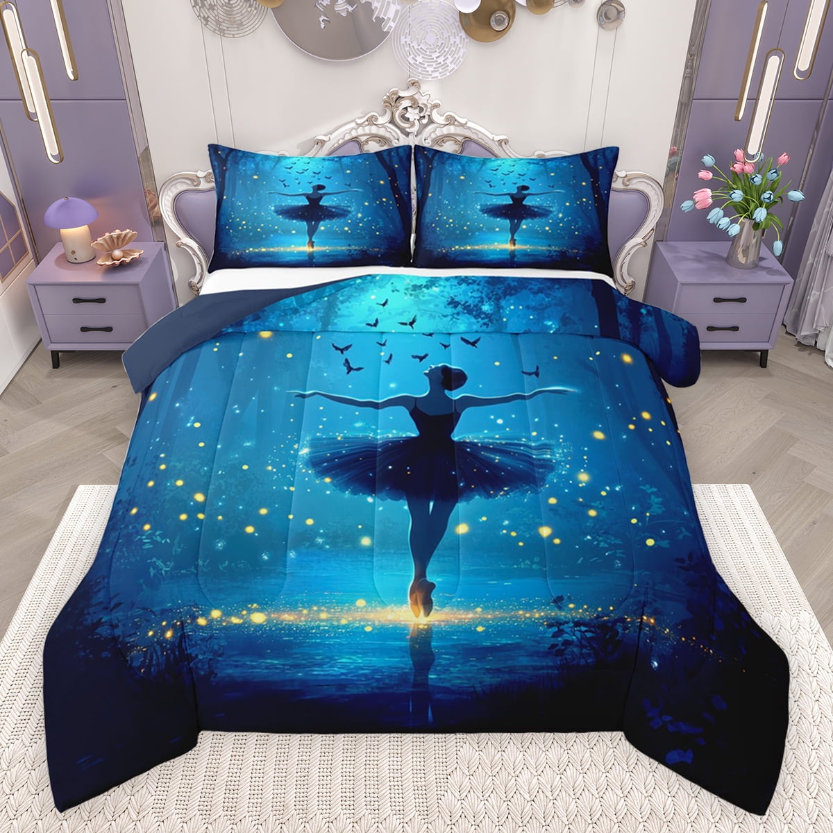 jejeloiu Ballet Dancer Full Size Comforter Sets,Ballerina Girl Bedding ...