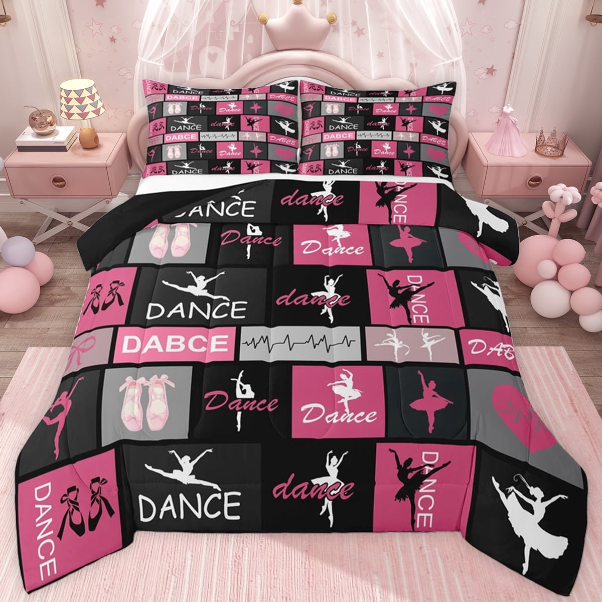 jejeloiu Ballet Girls Twin Comforter Sets,Ballerina Dance Bedding Set ...
