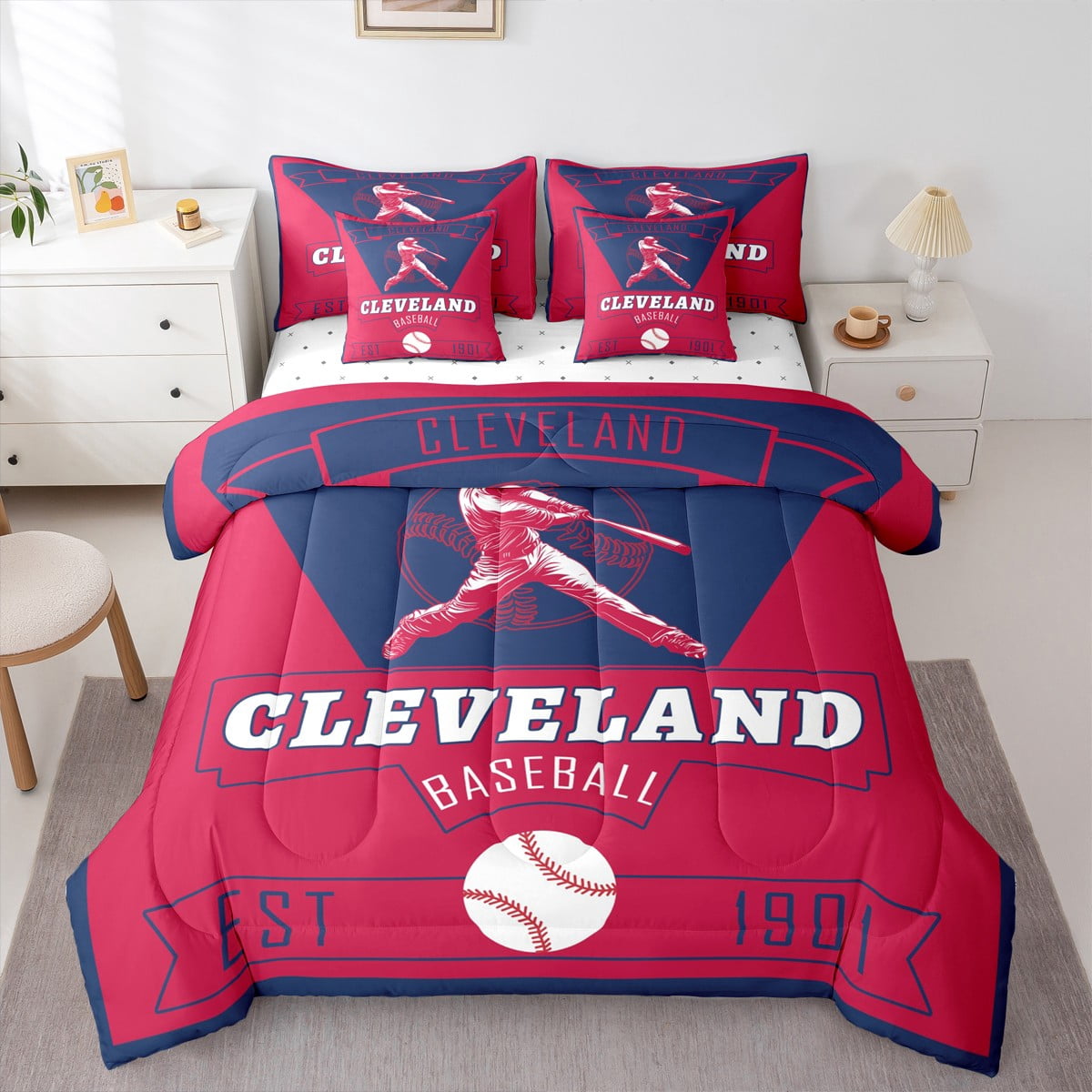 jejeloiu Baseball Bedding Comforter Set 7-Piece,Sport City King Bedding ...
