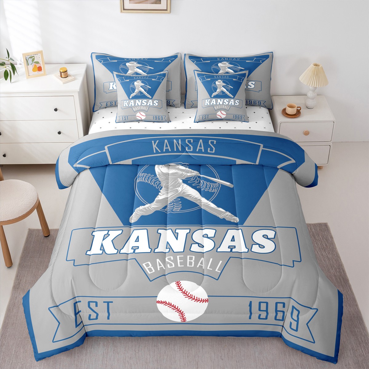 jejeloiu Baseball City Twin Bedding Sets 7-Piece,Kansas Bedding ...