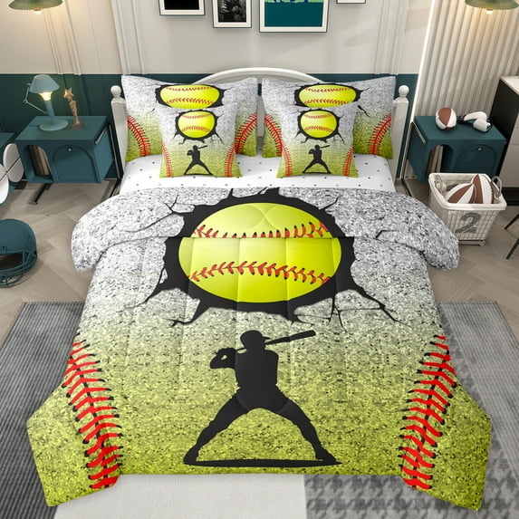 jejeloiu Baseball Game 7pcs Bedding Comforter Set,Kids Sport Gamer Queen Bedding Sets,Yellow Red ...