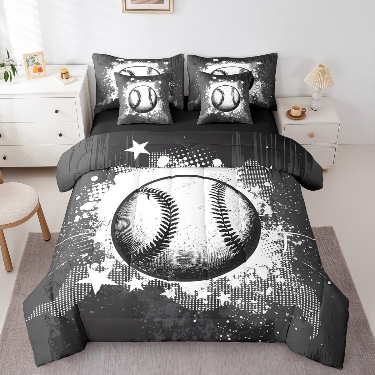 jejeloiu Baseball Game Bedding Comforter Set 7-Piece,Splashing Ink King ...