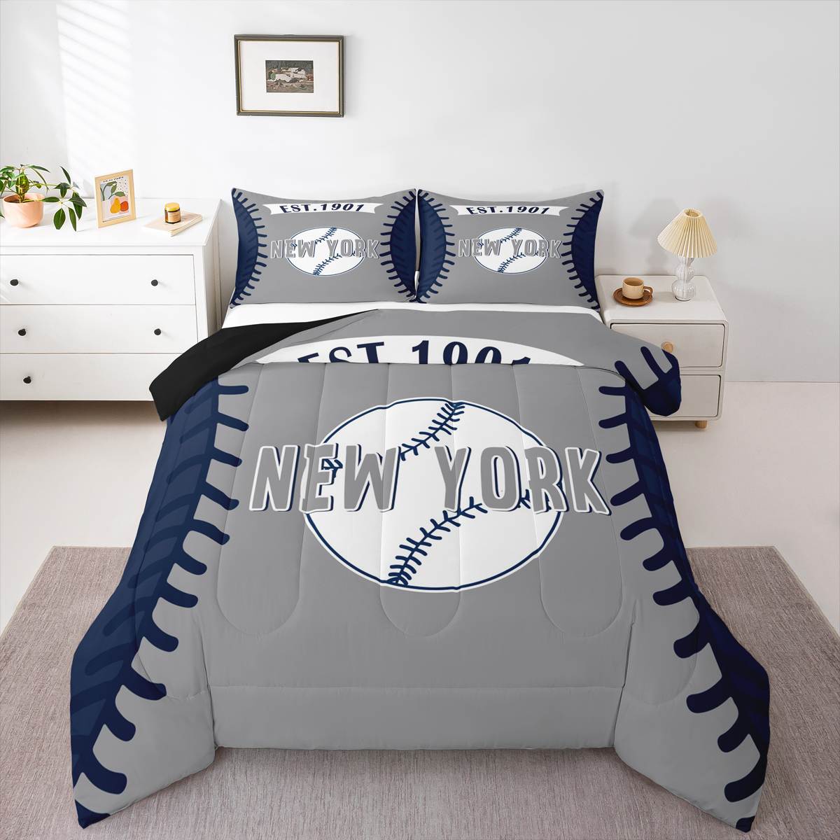jejeloiu Baseball Game Full Size Comforter Sets,New York City Bedding ...