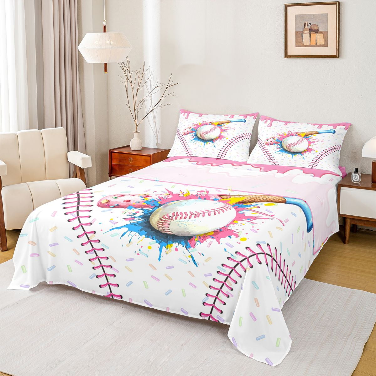 jejeloiu Baseball Game Gaming Bed Sheets,Colorful Splashing Ink King ...