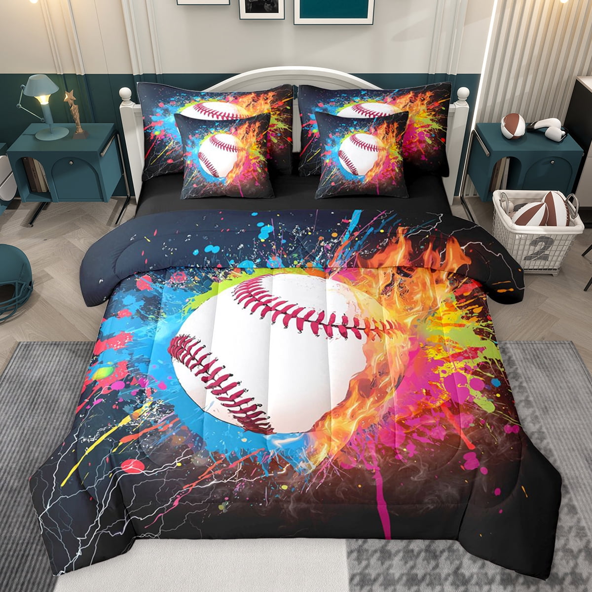 jejeloiu Baseball Game Lovers 7-Piece Twin Bedding Sets,Ball Sport ...