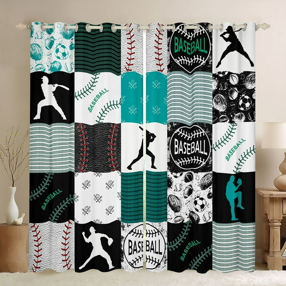 jejeloiu Baseball Game Lovers Black Out Curtains,Modern Geometric ...