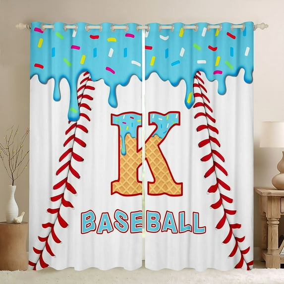 jejeloiu Baseball Ice Cream Black Out Curtains,Letter K Monogrammed ...