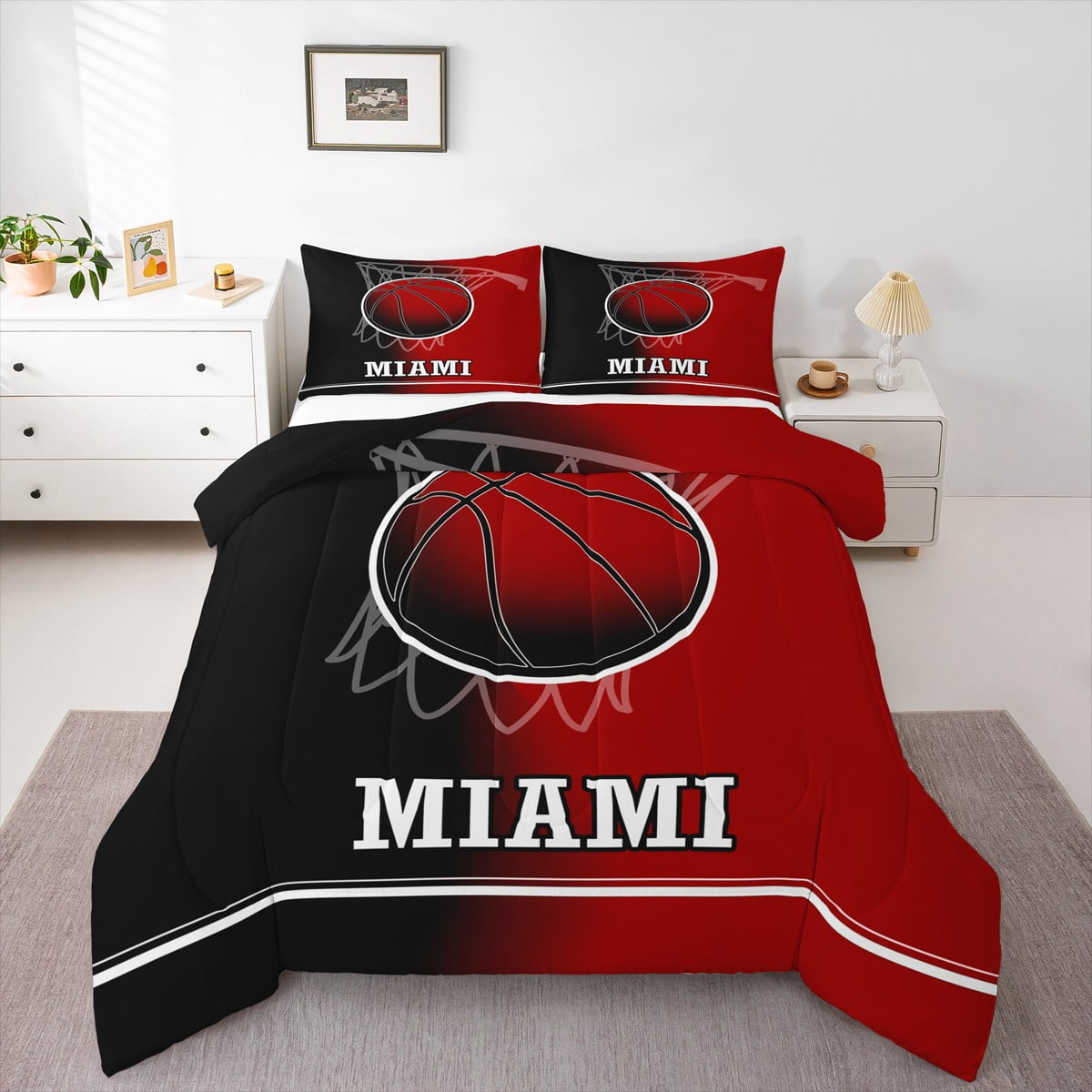 jejeloiu Basketball Full Size Comforter Sets,Sports City Miami Bedding ...