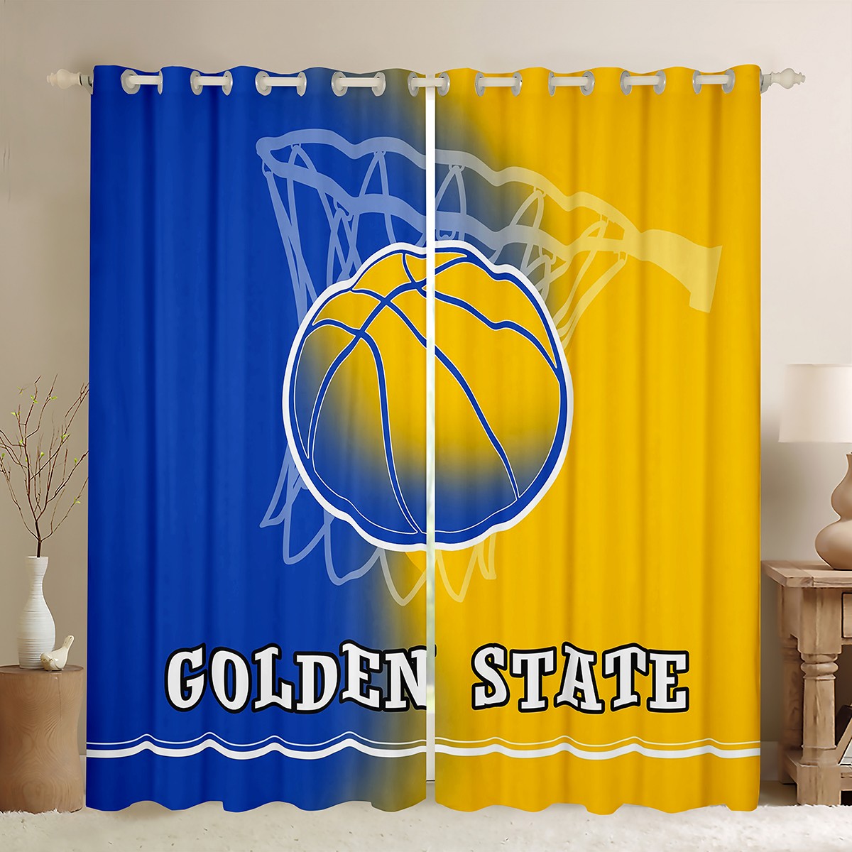 jejeloiu Basketball Sports Theme Curtains and Drapes,Yellow Ball Game ...