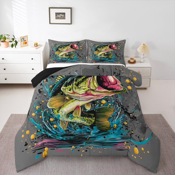 jejeloiu Bass Big Fish Full Size Comforter Sets,Pike Fish Bedding ...