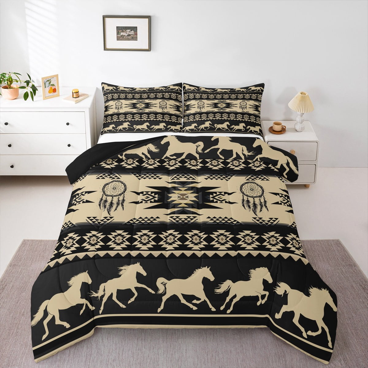 jejeloiu Beige Aztec Print Bedding Comforter Set,Retro Boho ...