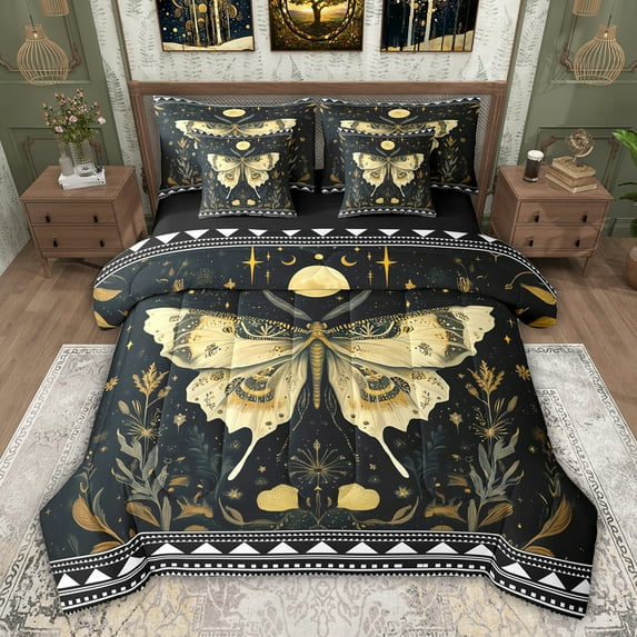 jejeloiu Beige Bohemian Moth 7-Piece Bedding Comforter Set,Vintage ...