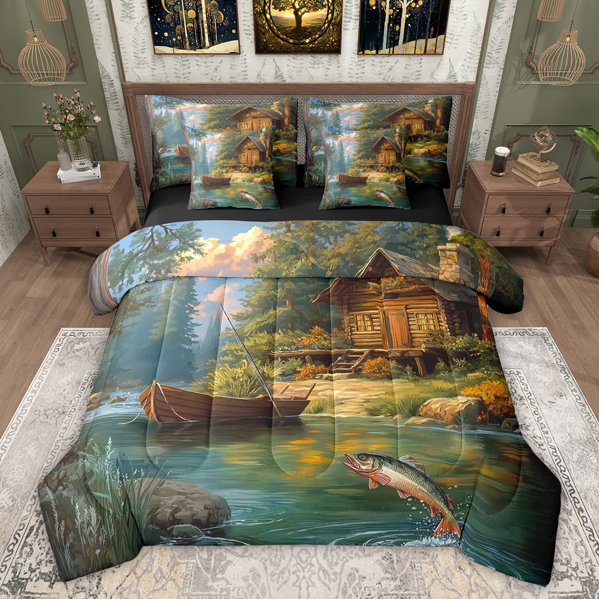 jejeloiu Big Bass Fish 7-Piece Twin Bedding Sets,Hunting And Fishing ...
