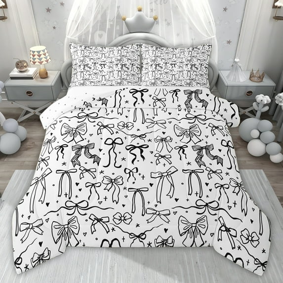 jejeloiu Black Loves Pattern Queen Comforter Set,Cartoon Cute Bow ...