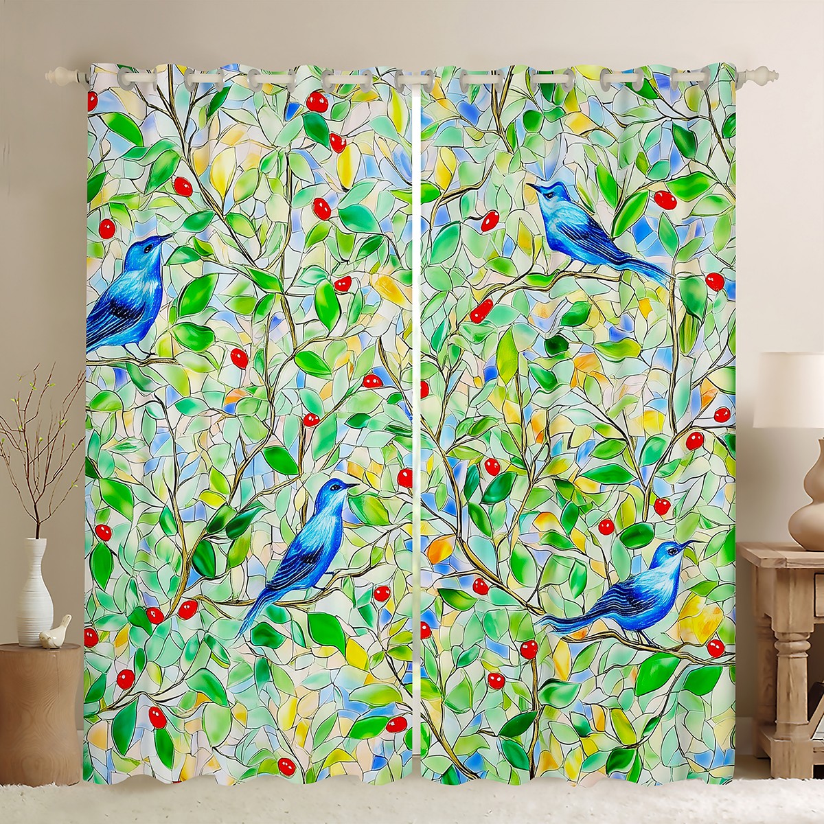 jejeloiu Blue Bird Blackout Curtains Set of 2 (38x54 Each),Rustic Red ...