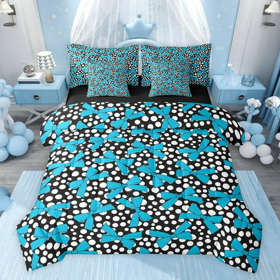 jejeloiu Blue Kawaii Bowtie 7pcs Bedding Comforter Set,Cute Bow Knot ...