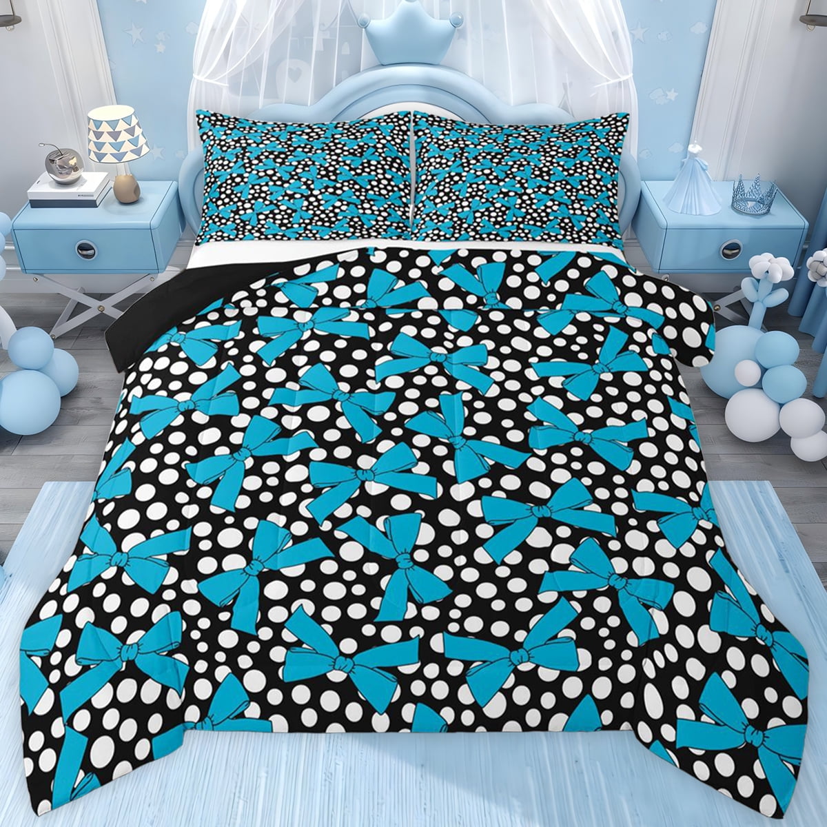 jejeloiu Blue Kawaii Bowtie Queen Comforter Set,Cute Bow Knot Bedding ...