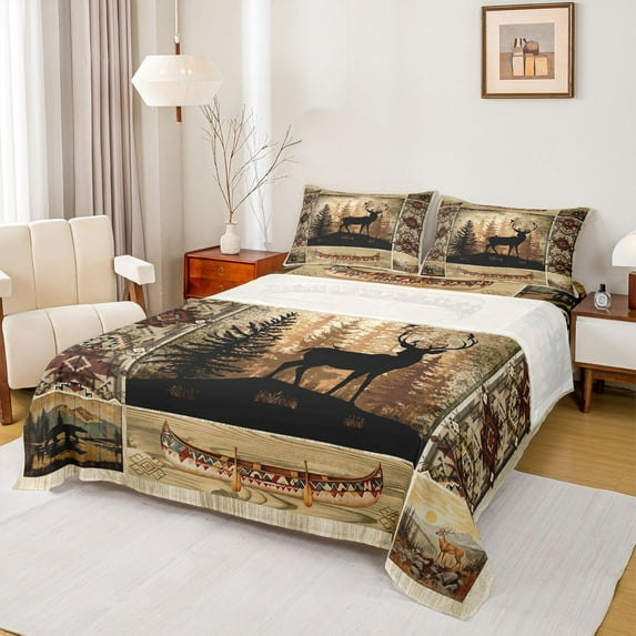 jejeloiu Bohemain Sailboat Queen Sheet Sets,Jungle Animal Deer Bear ...