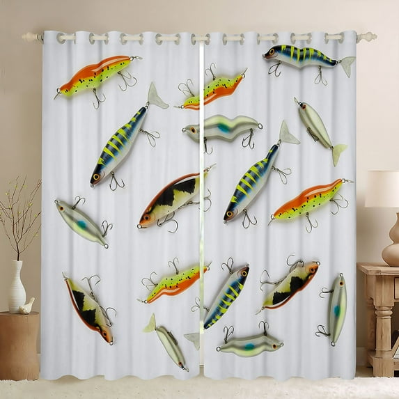 jejeloiu Bohemian Cartoon Fish Curtains Pack of 2 (42x84 Each),Fishhook ...
