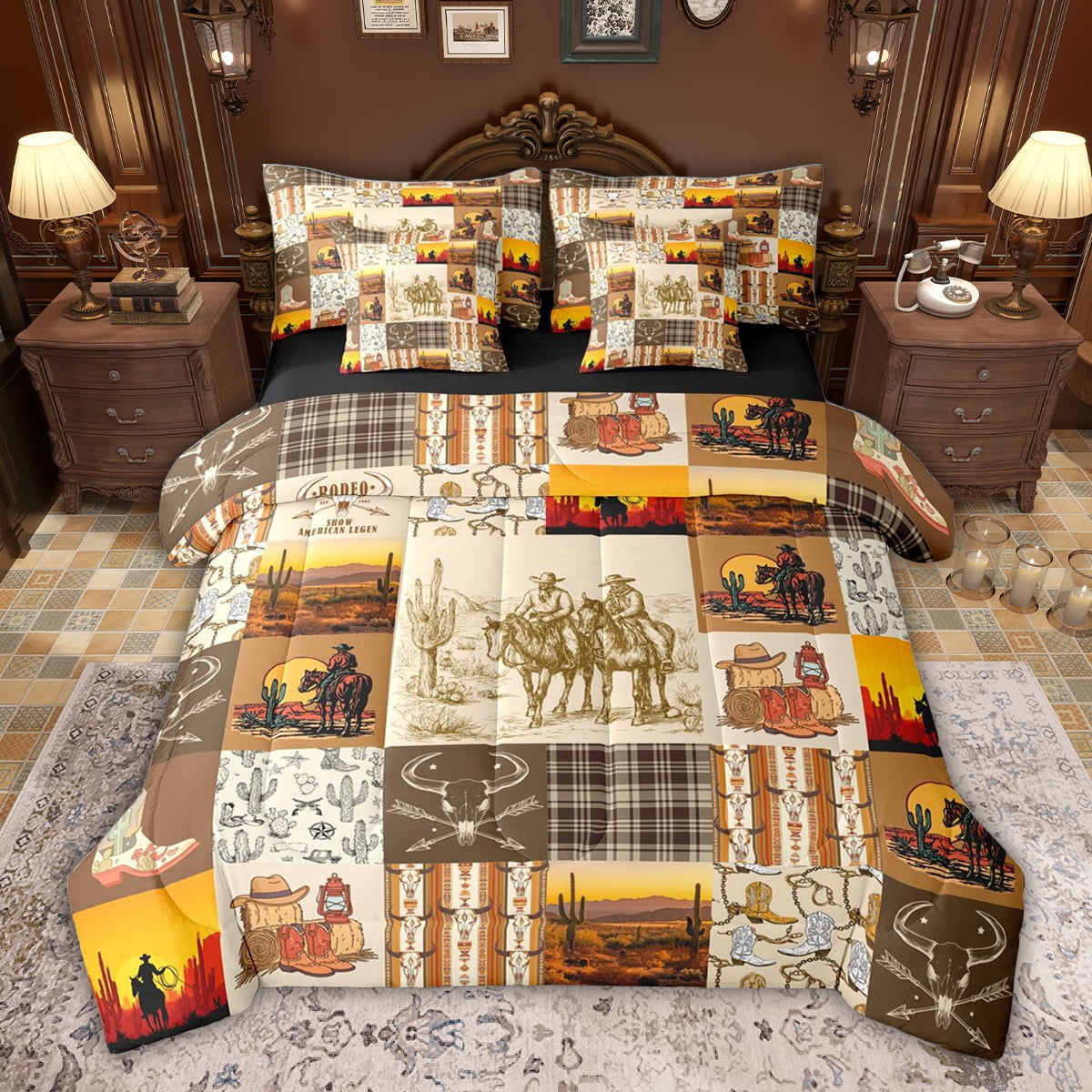 jejeloiu Bohemian Cowboy Boots 7-Piece Bedding Comforter Set,Tropical ...