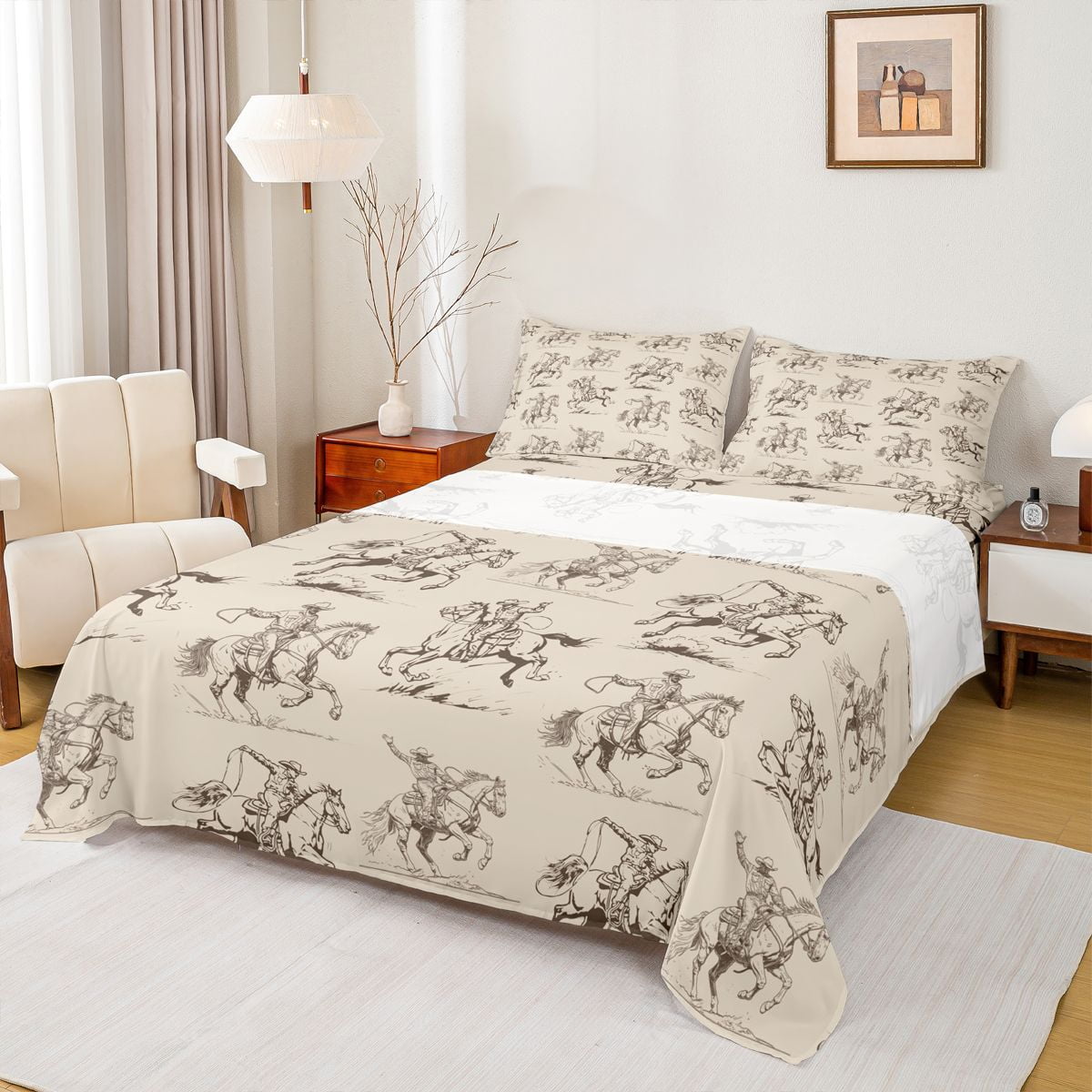 jejeloiu Boho Country Style Bed Sheets,Western Cowboy King Sheets ...