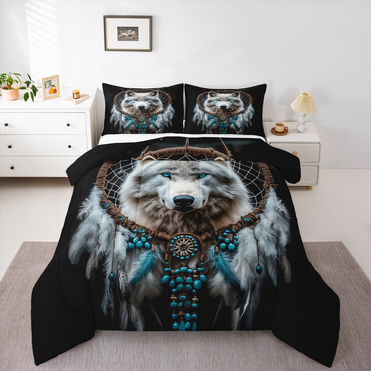 jejeloiu Boho Style Dreamcatcher Bedding Comforter Set,Woodland Animal ...