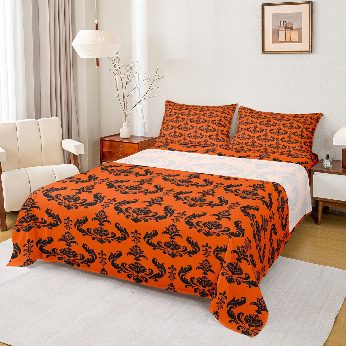 jejeloiu Bold Damask King Sheets,Modern Floral Bedding For Adults ...