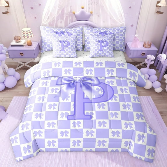 jejeloiu Bowtie Monogrammed P 7-Piece Bedding Comforter Set,Bow ...