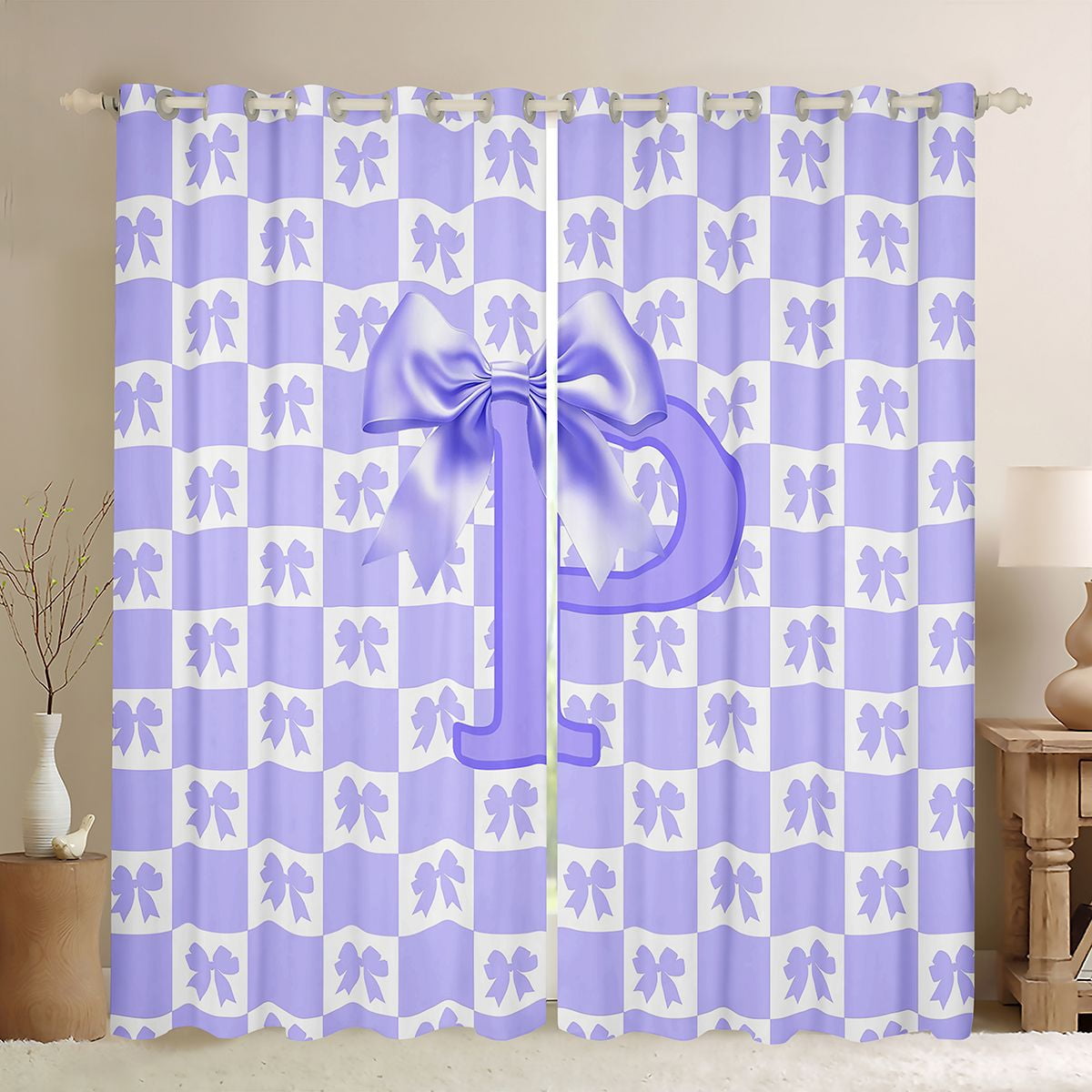 jejeloiu Bowtie Monogrammed P Curtains Pack of 2 (42x84 Each),Bow ...