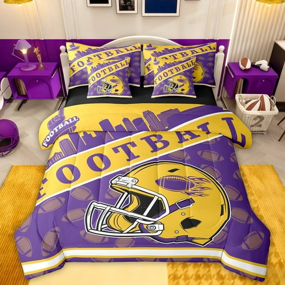 jejeloiu Boys Ball Game 7-Piece Twin Bedding Sets,Yellow Rugby Helmet ...