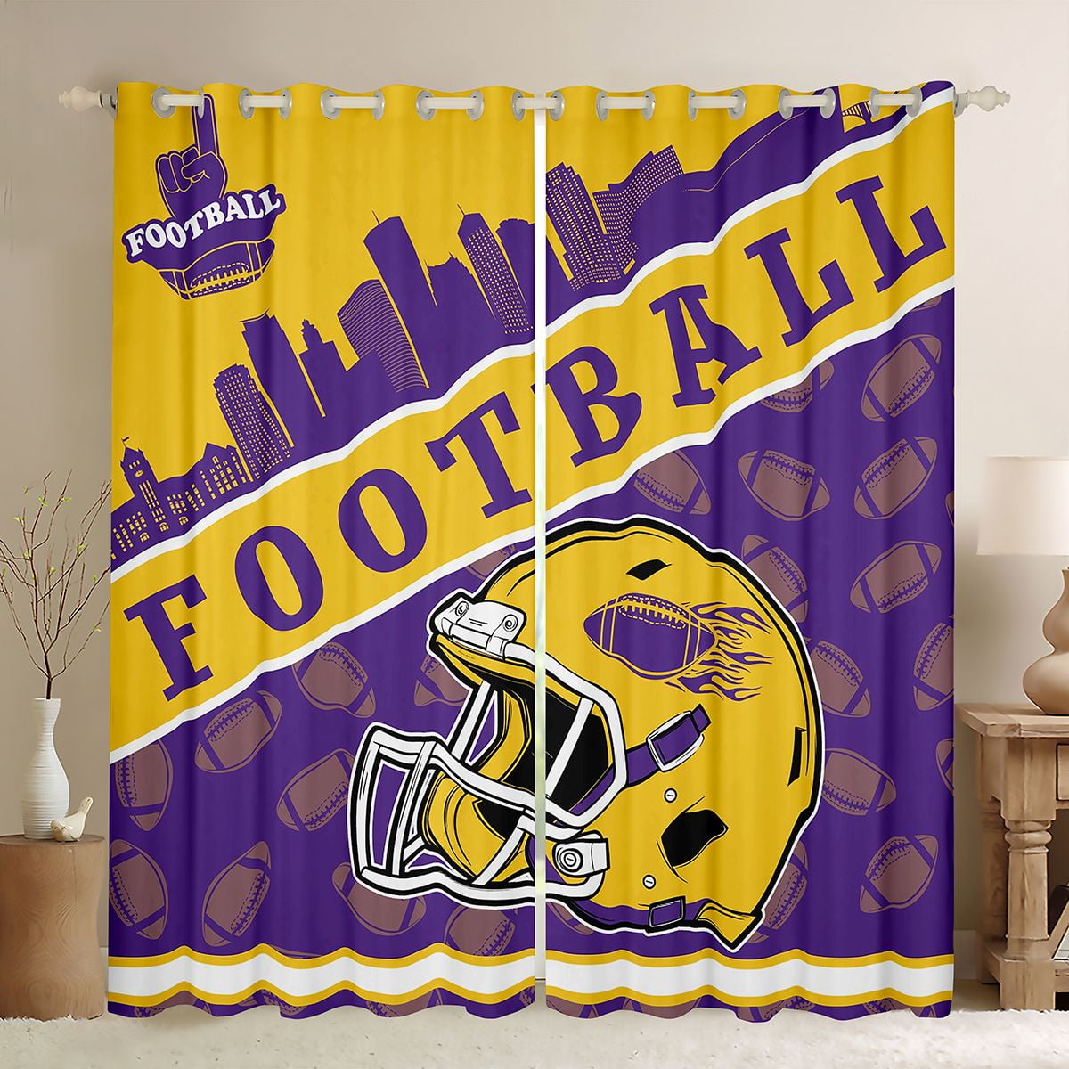 jejeloiu Boys Ball Game Black Out Curtains,Yellow Rugby Helmet Curtains ...