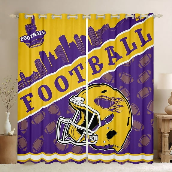 jejeloiu Boys Ball Game Black Out Curtains,Yellow Rugby Helmet Curtains ...