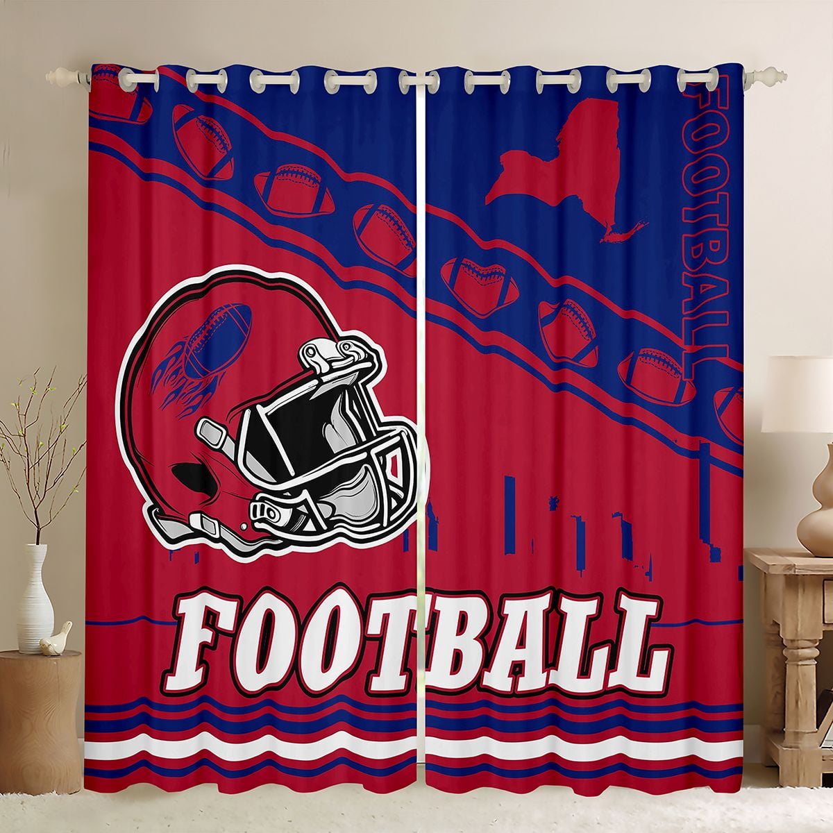 jejeloiu Boys Ball Game Curtains Pack of 2 (42x84 Each),Red Rugby ...