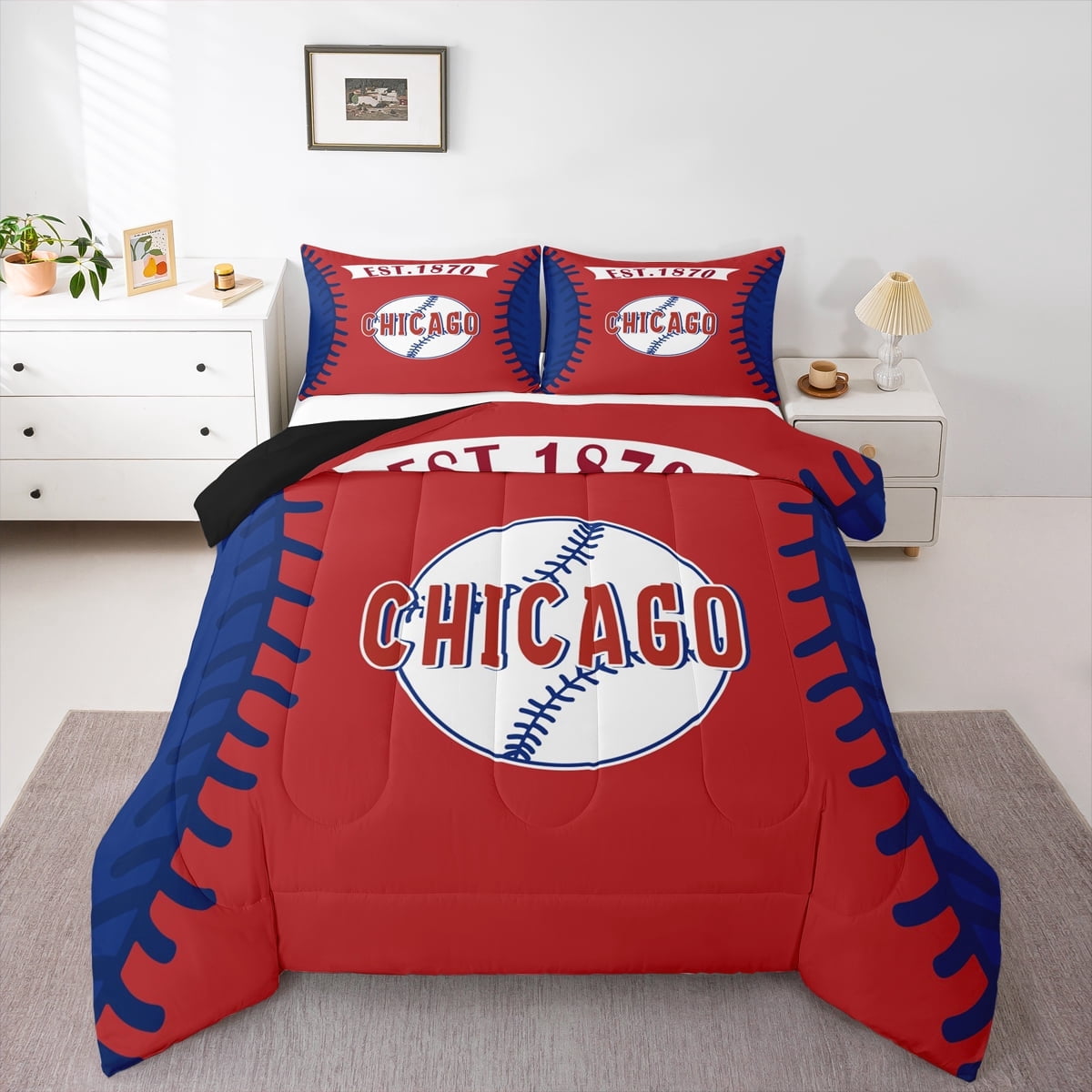 jejeloiu Boys Baseball Game Bedding Comforter Set,Chicago City Twin ...