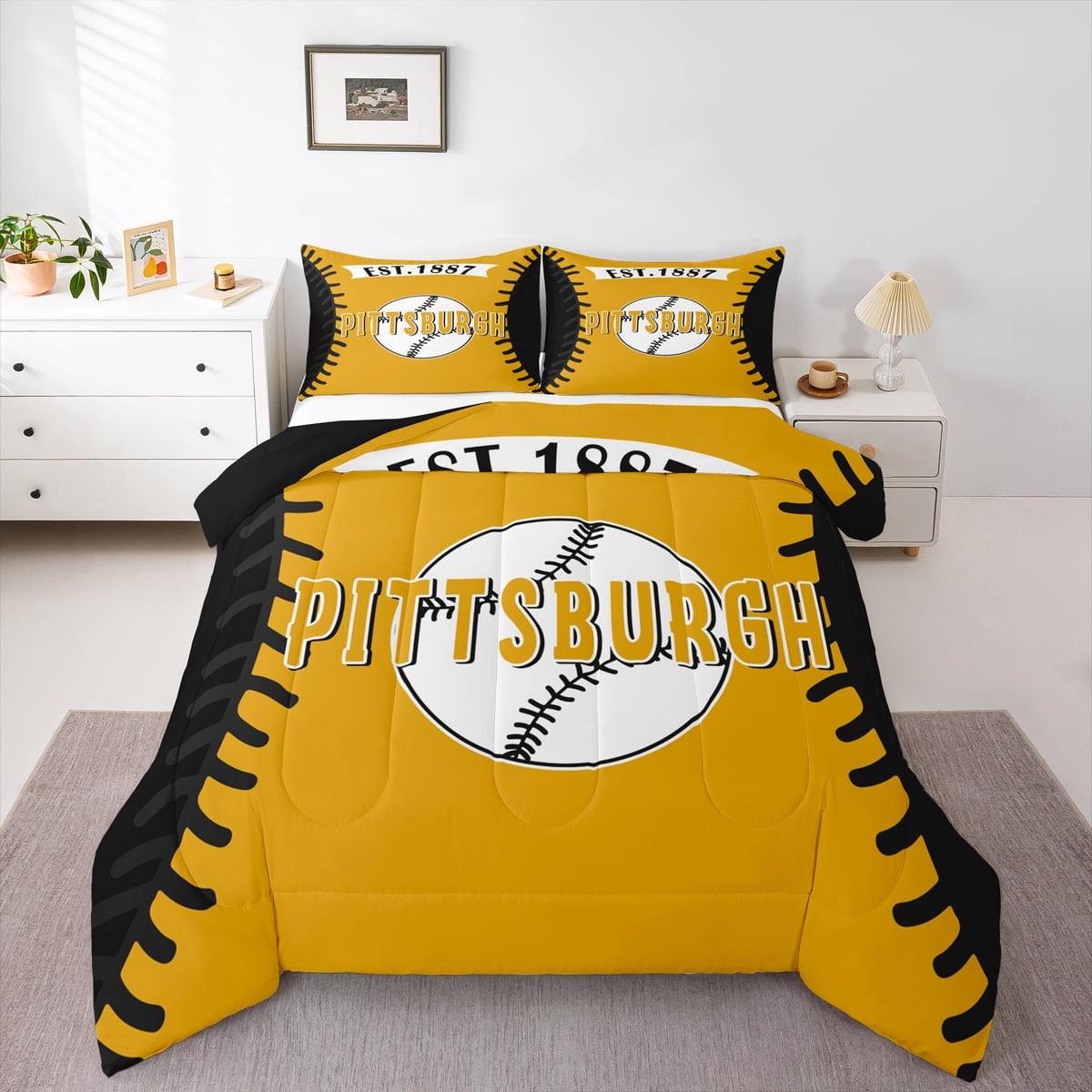 jejeloiu Boys Baseball Game Queen Comforter Set,Pittsburgh City Bedding ...